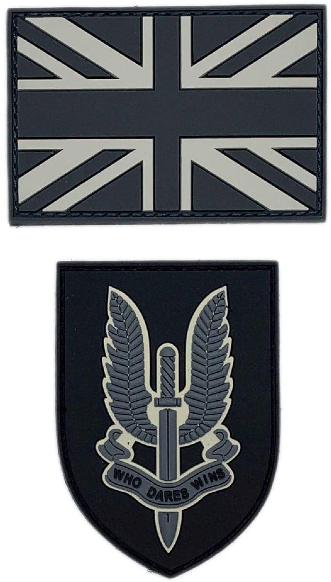 UK British Flag SAS Who Dares Win Patch [2PC Bundle - PVC Rubber -“Hoo ...