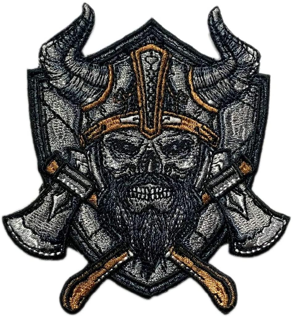 Viking Skull Axe Embroidered Patch ["Hook Brand" Fastener - 3.5 X 3.0 ...