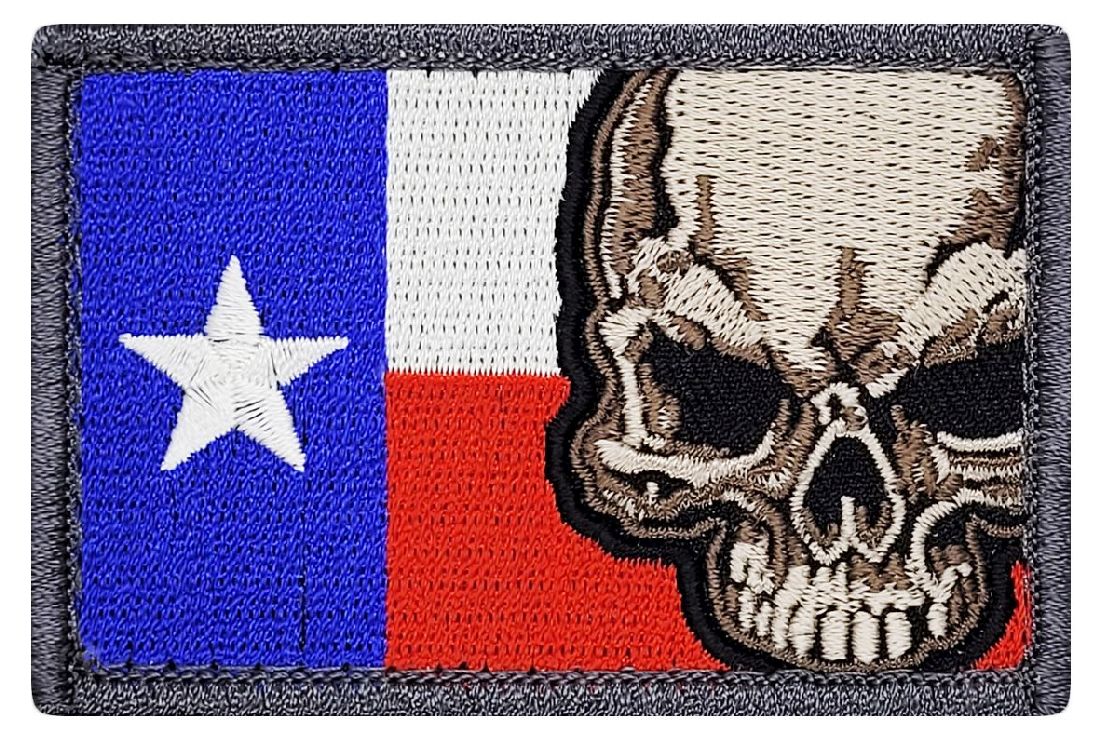 Texas Flag Skull Embroidered Patch [3.0 X 2.0 -“Hook Brand” Fastener ...