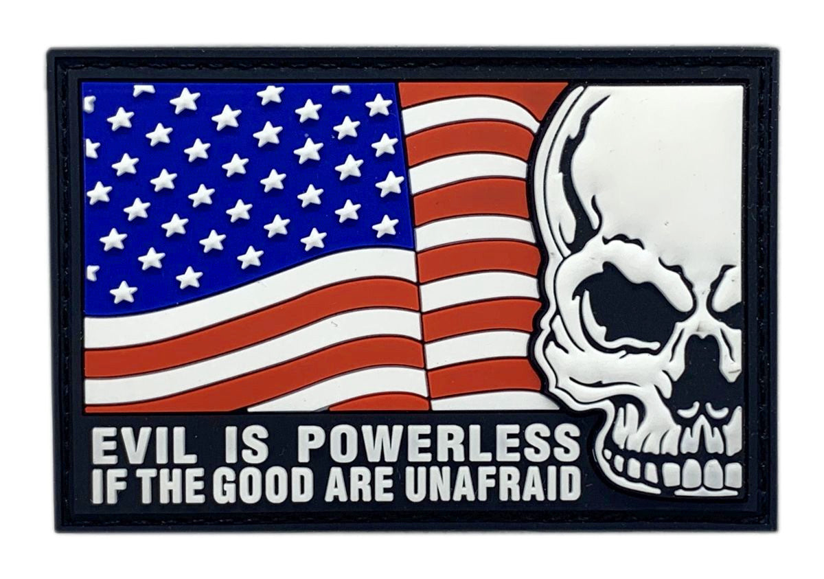 USA Flag Skull Evil Is Powerless If Good Is Unafraid Patch HOOK-3D PVC ...