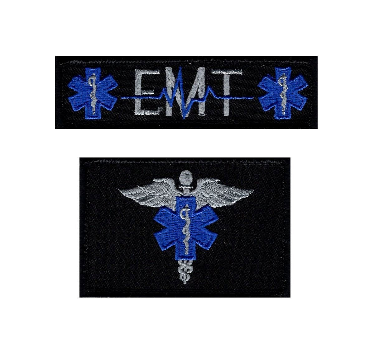 EMT Medic Cross Patches 2pc Bundle (Embroidered Hook) (Black/Blue ...