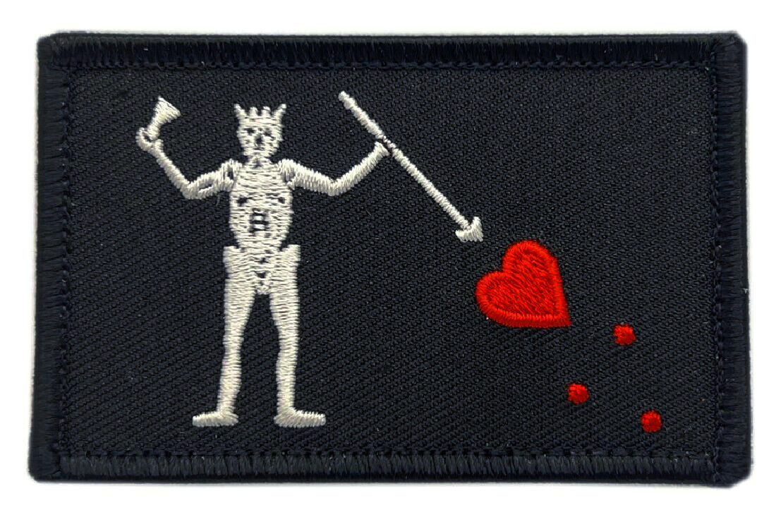 Black Beard Pirate Flag Edward Patch [3.0 X 2.0 Hook Fastener Backing ...