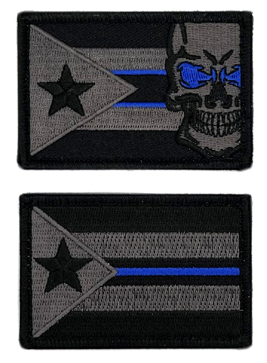 Puerto Rico Flag Skull Police Thin Blue Line Patch [2PC Bundle - Hook ...