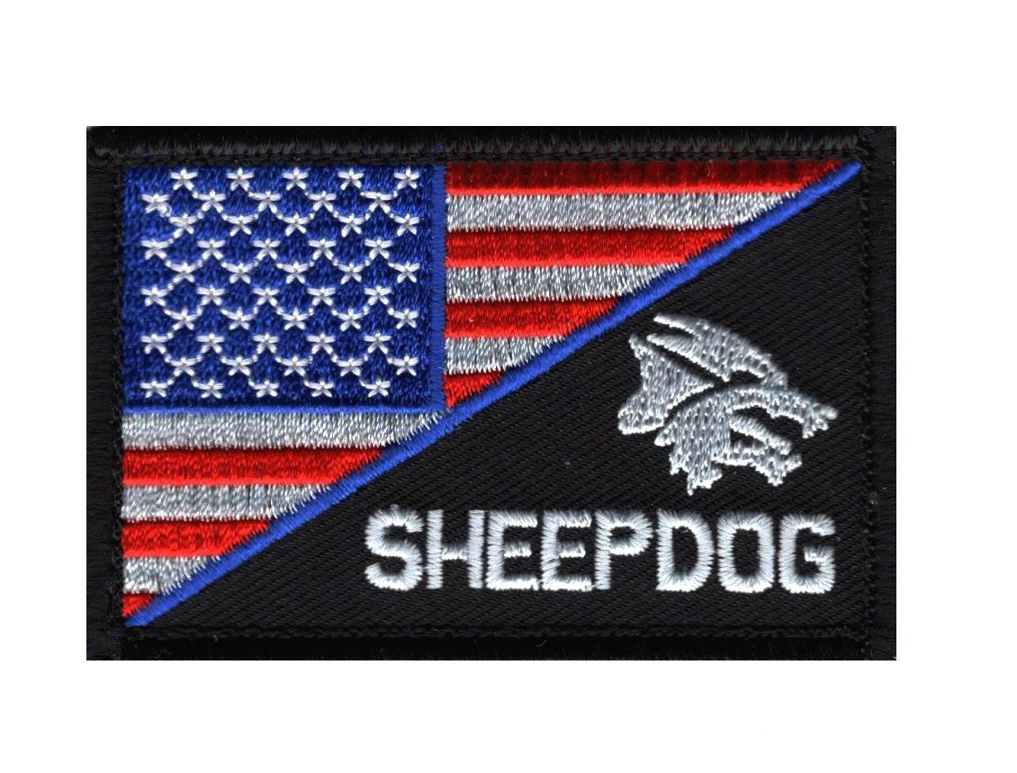 Sheepdog American Flag Thin Blue Line Police Patch (Embroidered Hook ...